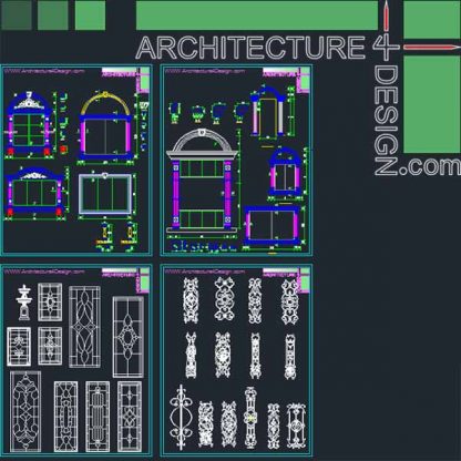 classical architecture style facades parts for Autocad (DWG file)